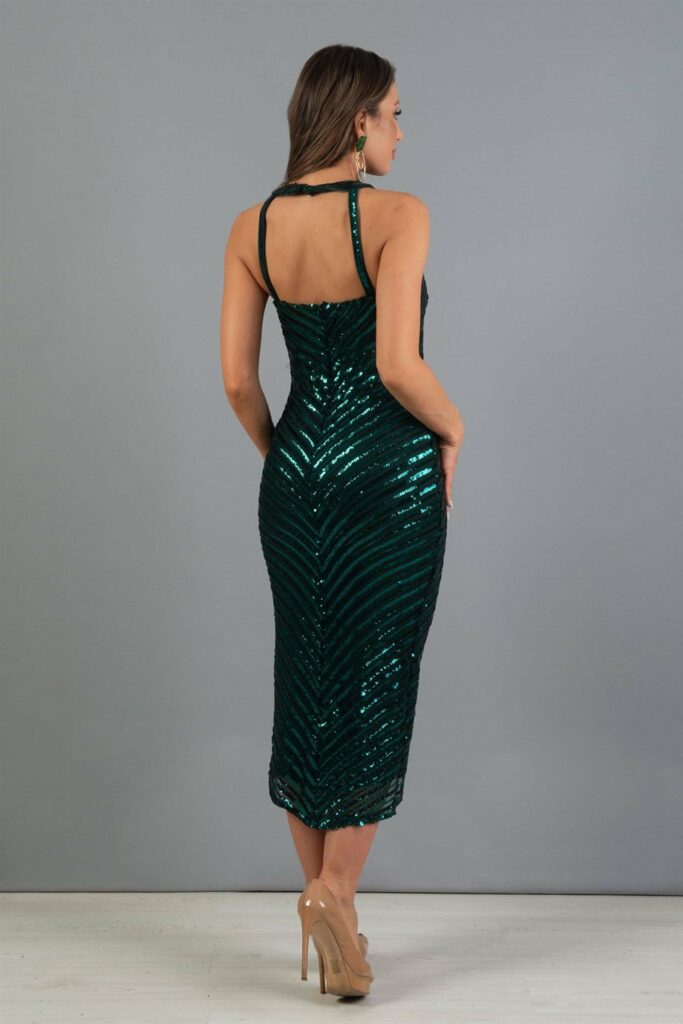 Robe verte soirée courte à sequins avec une fente. | Tunisie - تونس ...